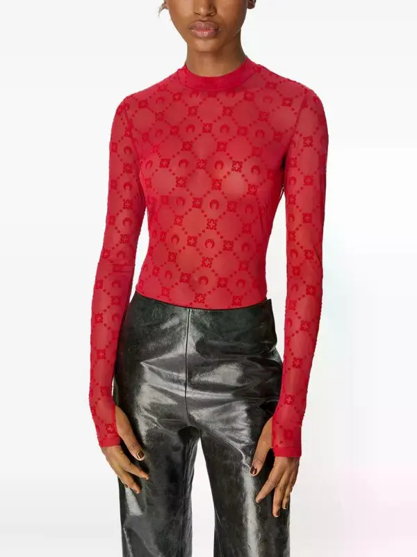 MARINE SERRE Moonogram High-neck Mesh Top - Red