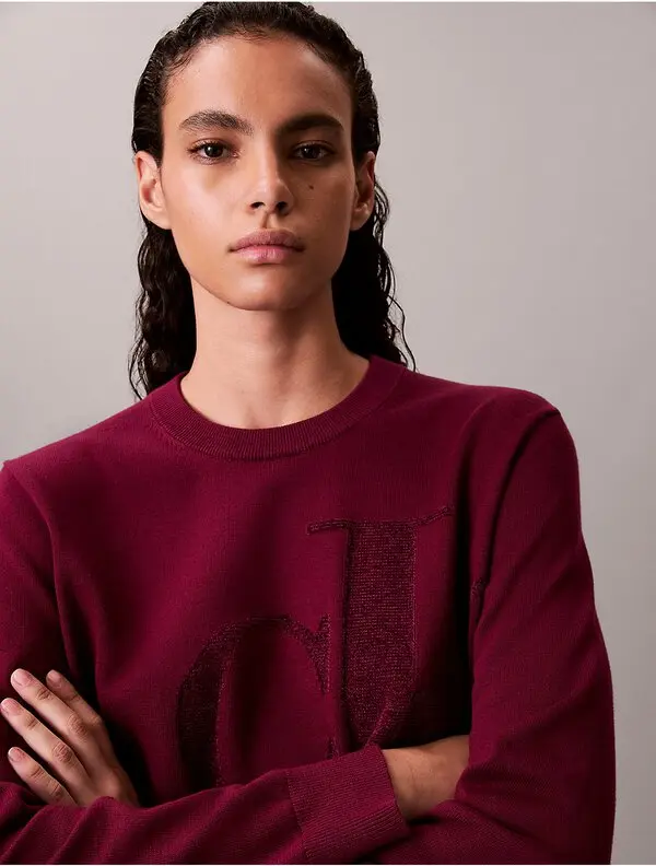 Calvin Klein Cotton Chenille Monogram Sweater - Berry Glaze