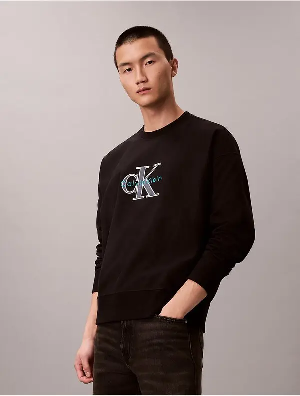 Calvin Klein Premium Terry Monologo Relaxed Sweatshirt - Black