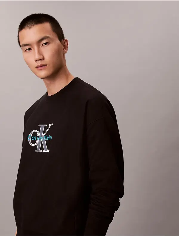 Calvin Klein Premium Terry Monologo Relaxed Sweatshirt - Black
