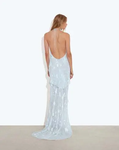 RAT & BOA Burnout Halterneck Maxi Dress With Scarf - Blue