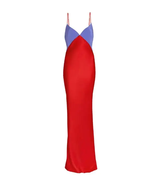 RAT & BOA Rosso Two-tone Crepe De Chine And Silk Maxi Slip Dress - Red