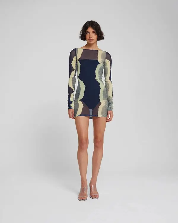 RAT & BOA Long Sleeve Mesh Mini Dress - Blue