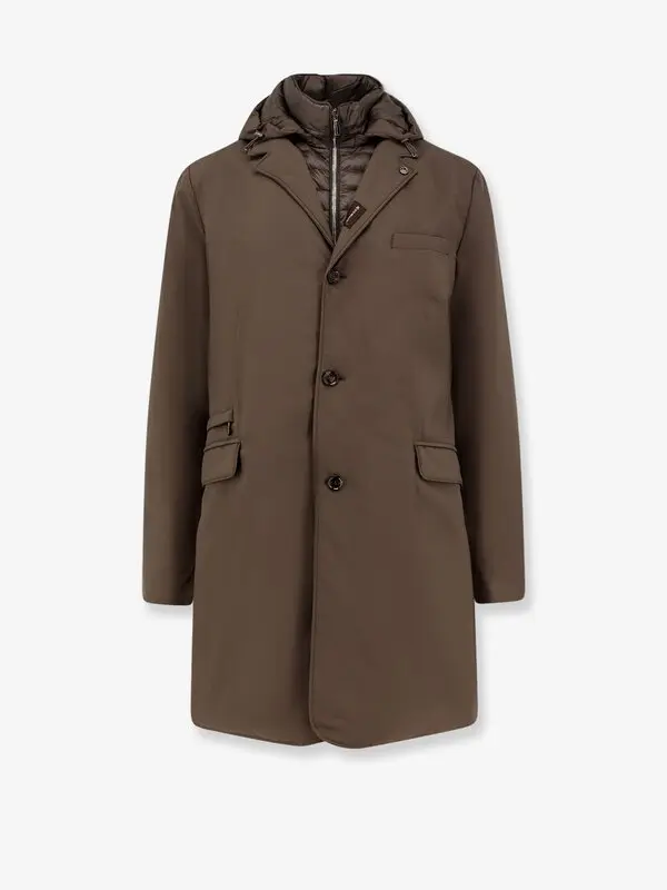 MOORER Padded Nylon Coat - Brown