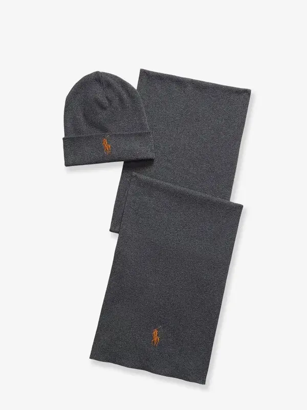 Ralph Lauren Cotton Hat And Scarf Set - Grey