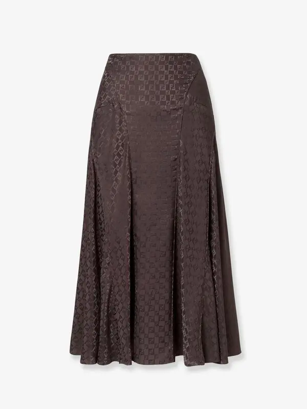 Fendi Midi Ff Jacquard Silk Flared Skirt
