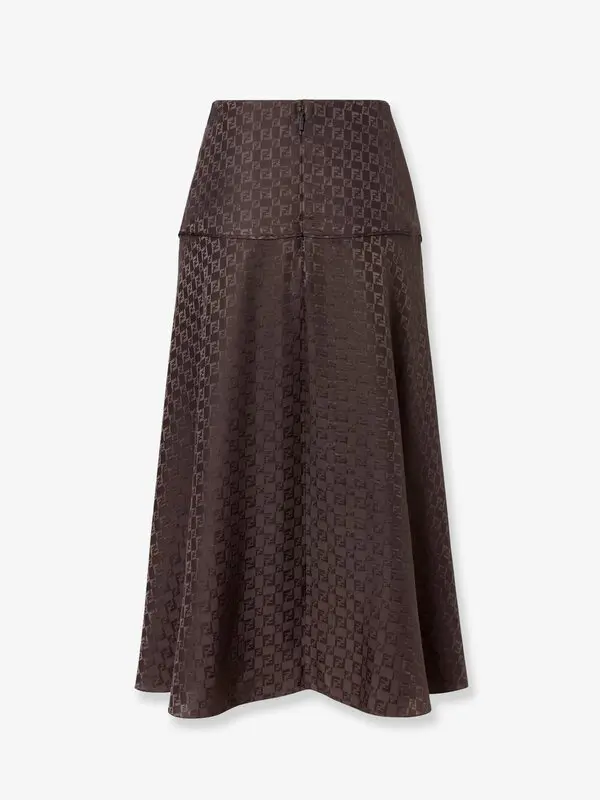 Fendi Midi Ff Jacquard Silk Flared Skirt