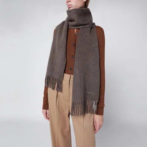 Max Mara Wool Scarf In Dove Grey - White