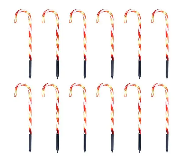 JOYFY 16' Christmas Candy Cane Pathway Markers Lights 12pc - One-color