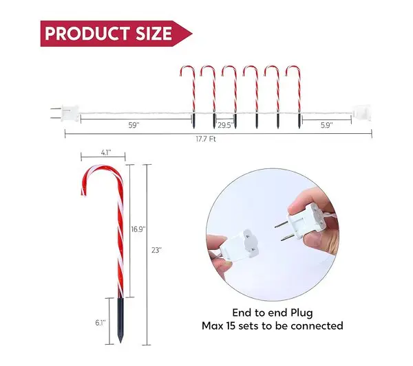JOYFY 16' Christmas Candy Cane Pathway Markers Lights 12pc