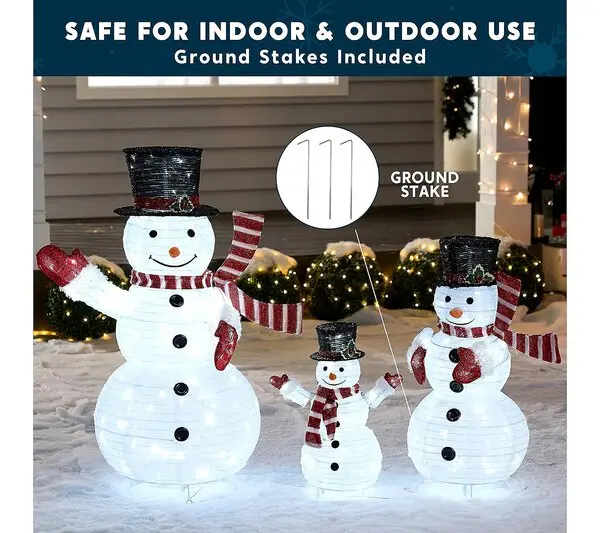JOYFY 3pc 3d Christmas Snowman Yard Light Decor Ation