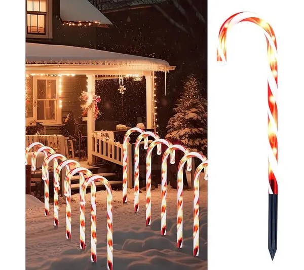 JOYFY 12pc Christmas Candy Cane Pathway Markers Lights 12