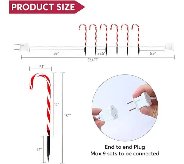 JOYFY 12pc Christmas Candy Cane Pathway Markers Lights 12