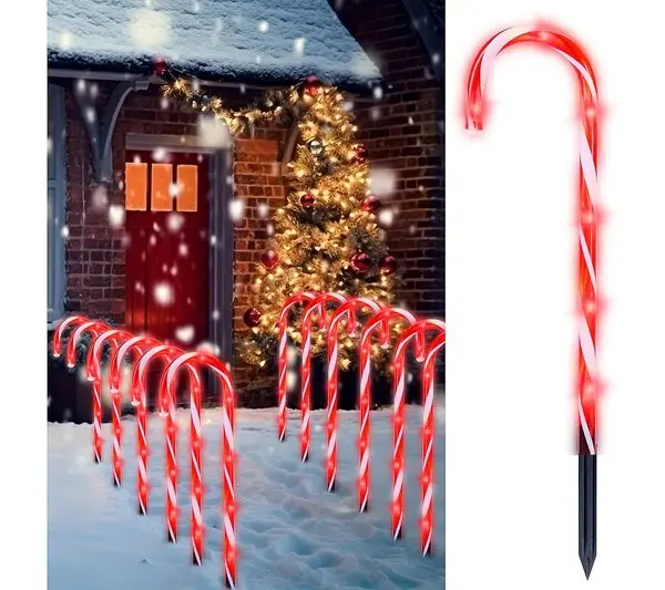 JOYFY 17' Christmas Candy Cane Pathway Markers Lights 12-pack