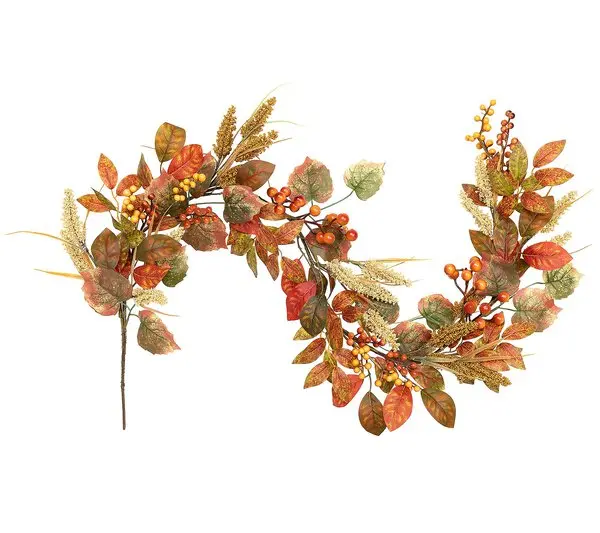 NORTHLIGHT Leaves & Berries Fall Harvest Garlan 5' Unlit - One-color