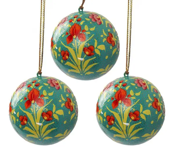 GLOBAL CRAFTS Handpainted Ornament With Flowers, Set Of 3 - One-color