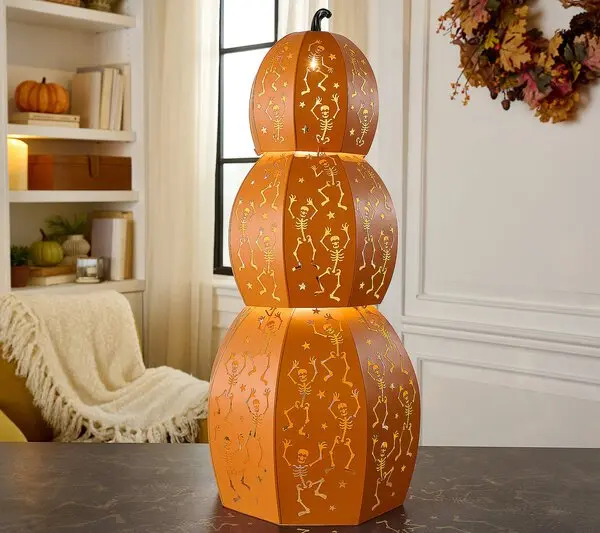 HOME REFLECTIONS As Is S/3 Lit Metal Stack Skeletonpumpkin - One-color