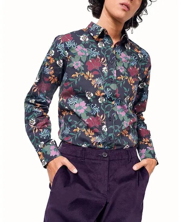WILDFANG Essential Long Sleeve Button-up Shirt - Wildflower Navy