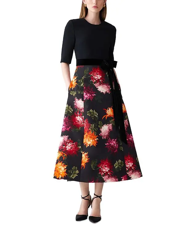 Carolina Herrera Elbow Sleeve Midi Dress - Black Multi