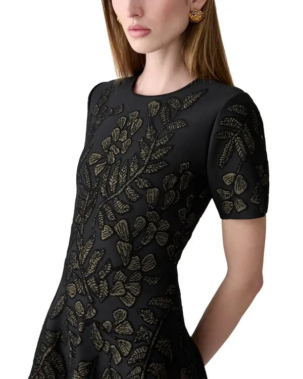 Carolina Herrera Gold-Leaf Jacquard Midi Dress