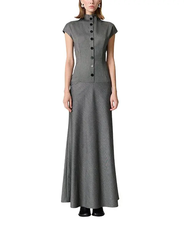 NOCTURNE Button Accent High Neck Maxi Dress