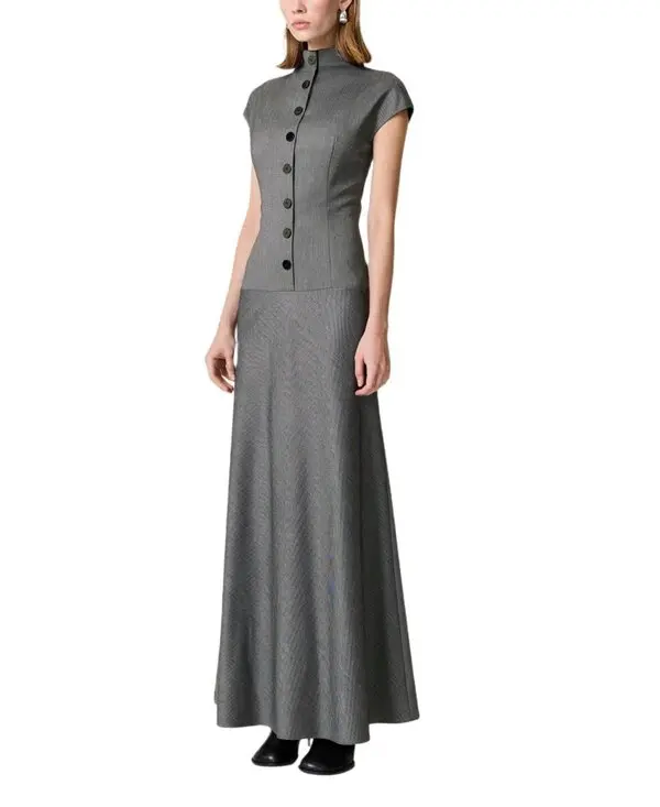 NOCTURNE Button Accent High Neck Maxi Dress