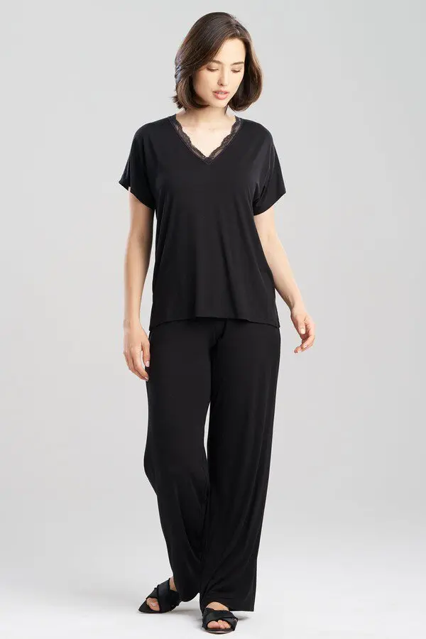 Natori Dhalia Knit Jersey Lace Short Sleeve Pj - Black