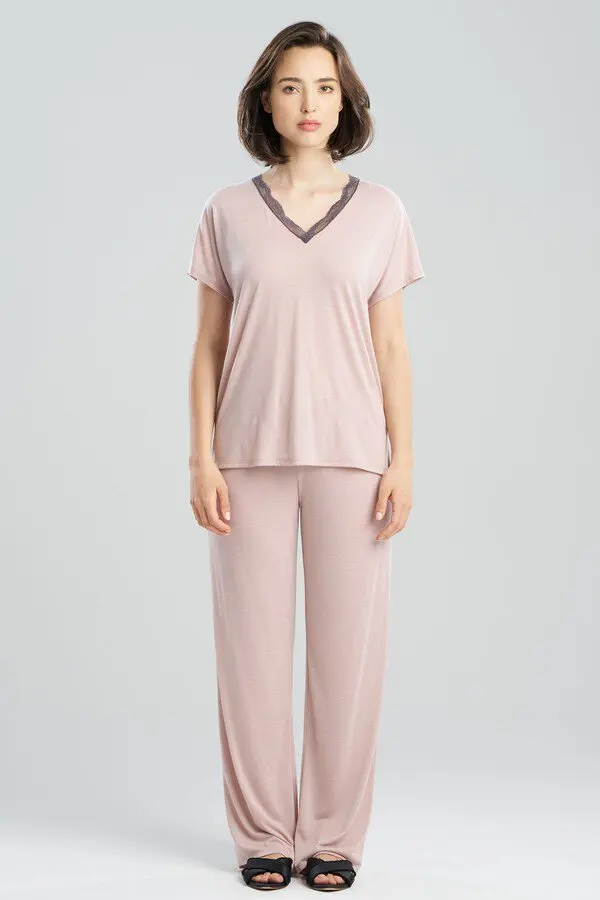 Natori Dhalia Knit Jersey Lace Short Sleeve Pj - Pink