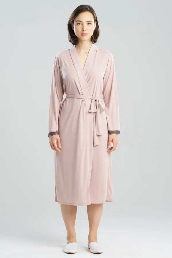 Natori Dhalia Knit Jersey Lace Robe - Pink