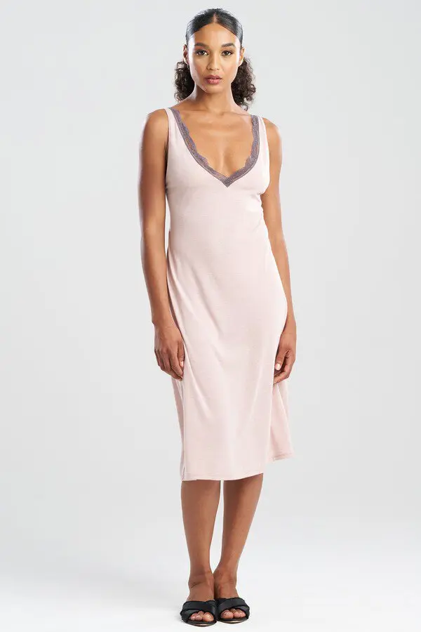 Natori Dahlia Knit Jersey Lace Gown - Pink