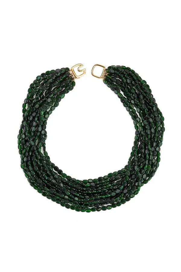 KENNETH JAY LANE Twelve Row Emerald Bead Necklace - Gold
