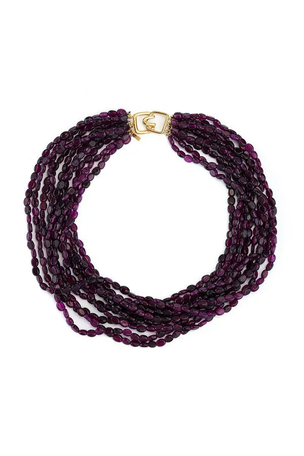 KENNETH JAY LANE Ten Row Amethyst Bead Necklace - Gold