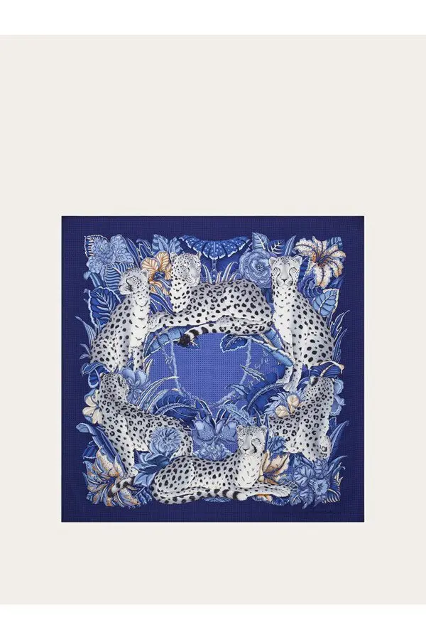 FERRAGAMO Cheetahs Print Silk Scarf - Denim