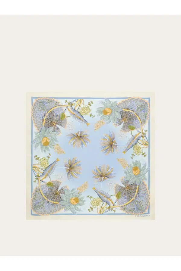 FERRAGAMO Water Lilies Print Silk Scarf - Denim