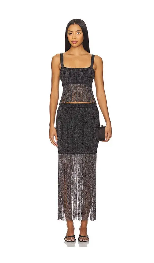 Saylor Fia Metallic Fringe Set - Black