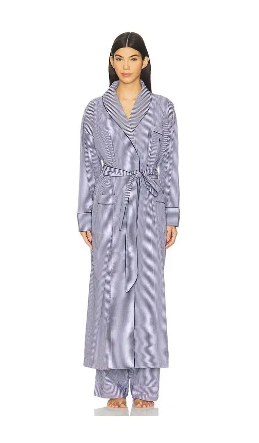 Polo Ralph Lauren Heritage Robe In Navy - White Cloud & Beacon Blue