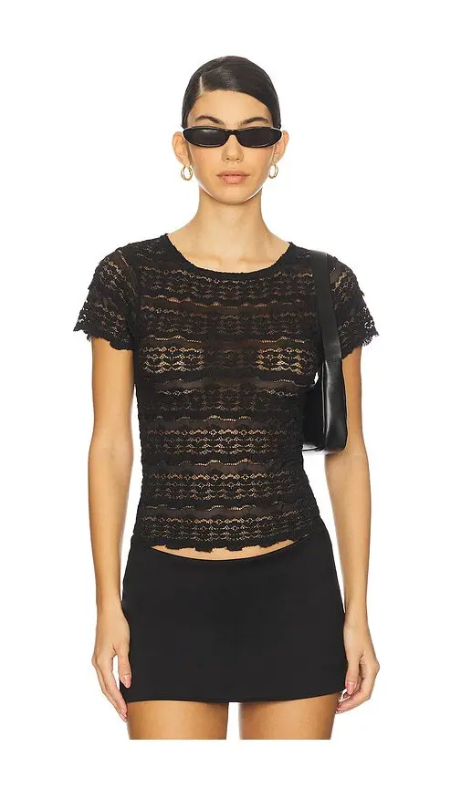 Free People Angelina Lace Tee - Black