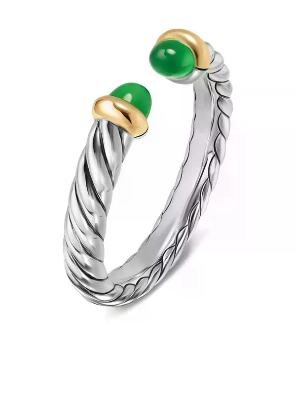 David Yurman Sterling And 14k Yellow Gold Petite Cable Onyx Ring