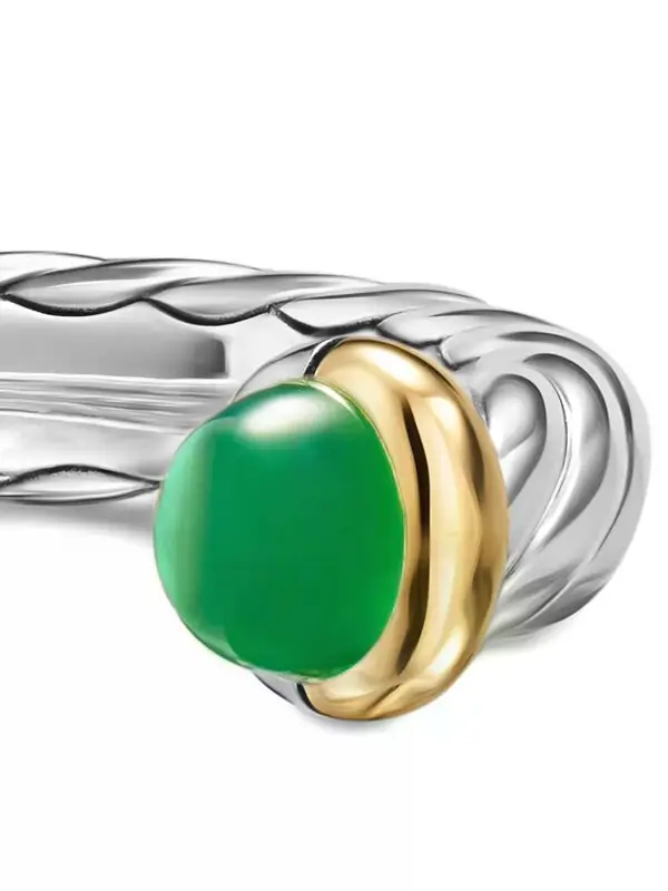 David Yurman Sterling And 14k Yellow Gold Petite Cable Onyx Ring