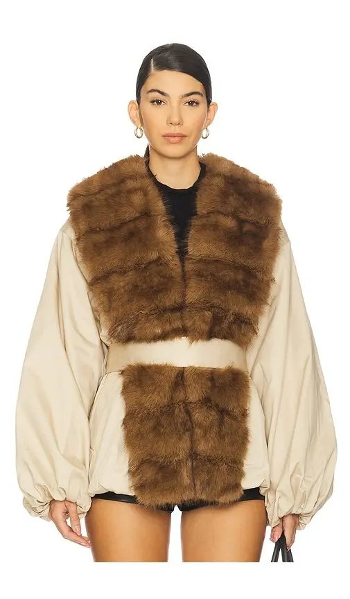 ROTATE BY BIRGER CHRISTENSEN Donatella Faux Fur Trim Short Jacket - Cement