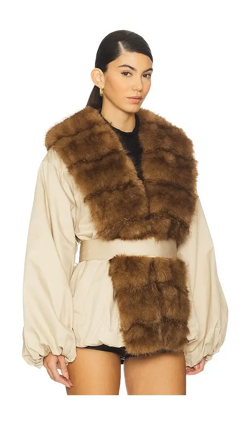 ROTATE BY BIRGER CHRISTENSEN Donatella Faux Fur Trim Short Jacket - Cement