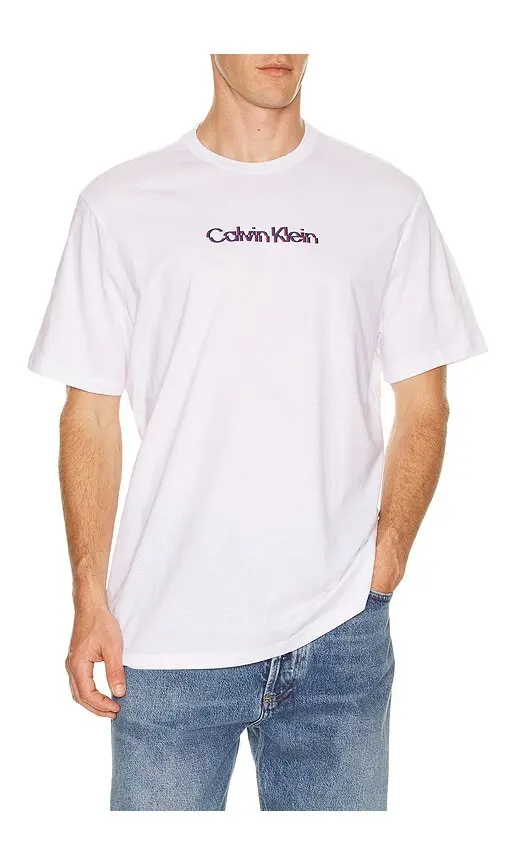 Calvin Klein Glitched Logo Tee In White