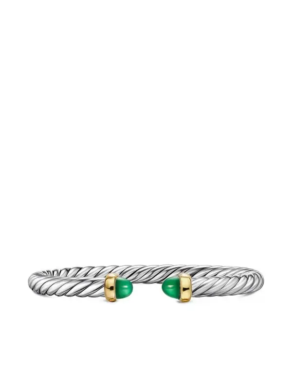 David Yurman Sterling And 14k Yellow Gold Cable Flex Onyx Bracelet - Silver