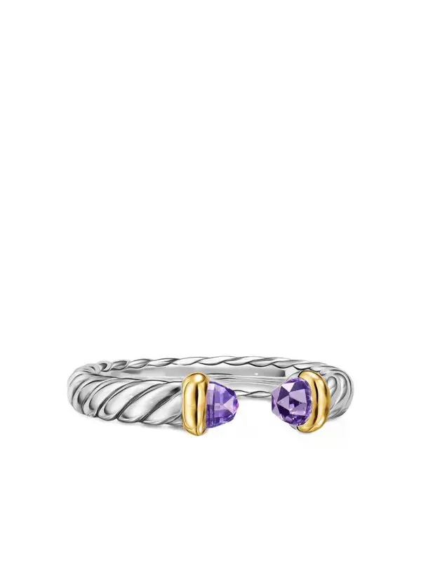David Yurman Sterling And 14k Yellow Gold Amethyst Ring - Silver