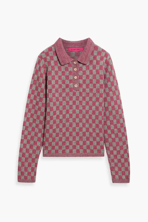 THE ELDER STATESMAN Checked Cashmere Polo Sweater
