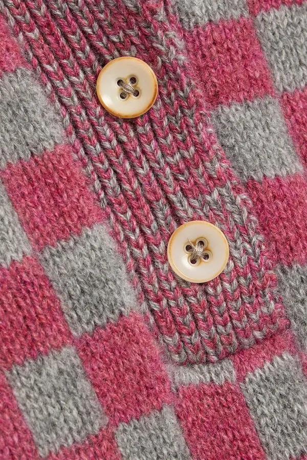 THE ELDER STATESMAN Checked Cashmere Polo Sweater