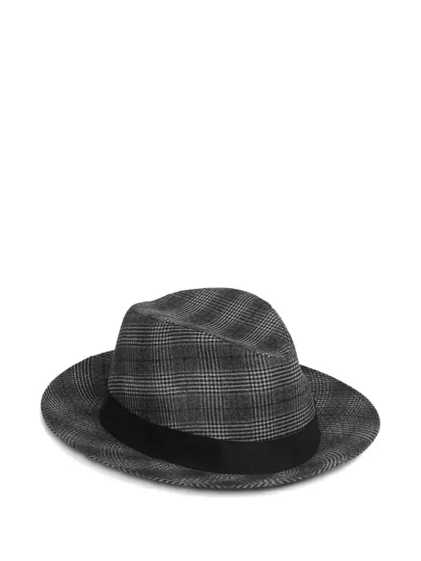 Borsalino Checked Ribbon Fedora Hat