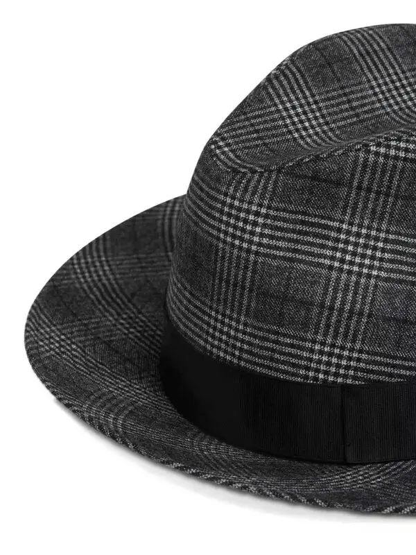 Borsalino Checked Ribbon Fedora Hat