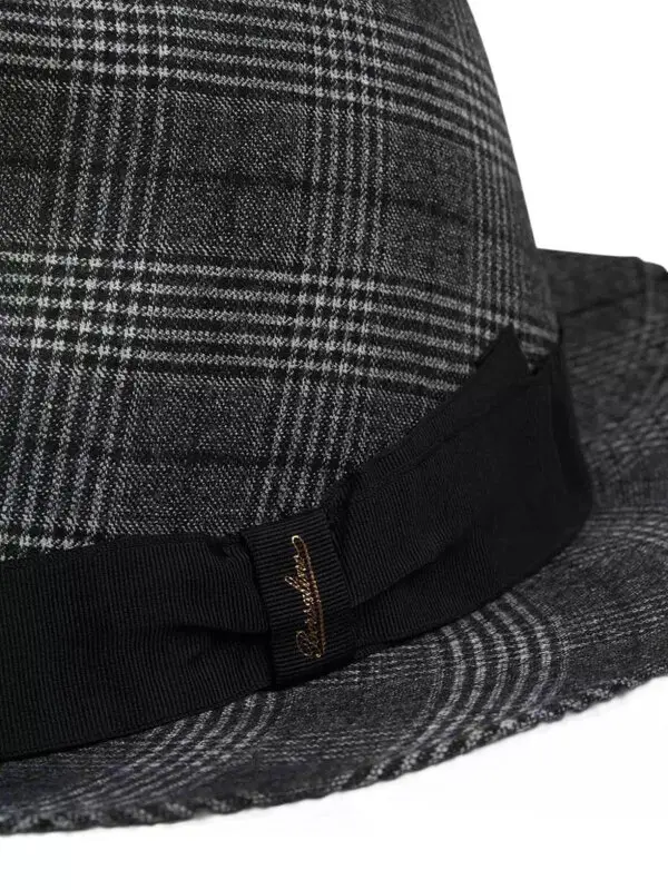 Borsalino Checked Ribbon Fedora Hat