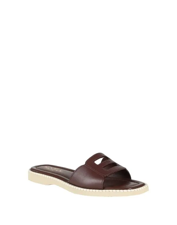 Hogan Leather Flat Sandals - Brown